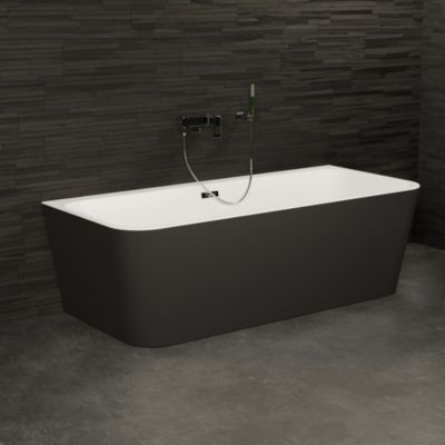 Baignoire semi-îlot murale Mint 180x81 cm, noir et blanc, By Spalina | Castorama