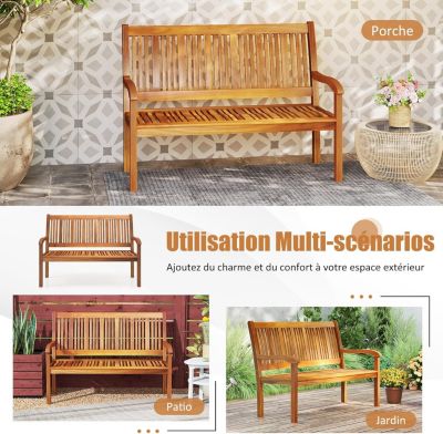 Banc d'Extérieur en Bois d'Acacia,avec Dossier en Form d'Arc et ...