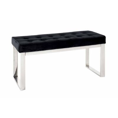 Banc Design en Velours "Noja" 100cm Noir & Inox