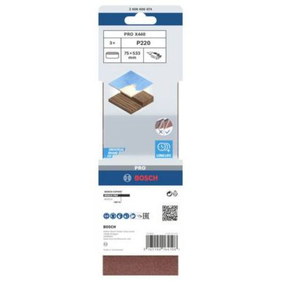 Bande abrasive Best for Wood 75 x 533 mm grain 220 - 3 pièces (2608606074)