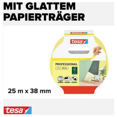 Bande de masquage papier 25 m x 38 mm jaune Tesa série 56271