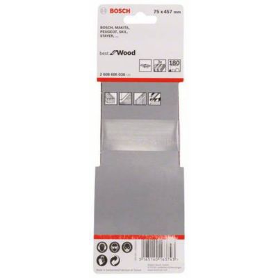 Bandes de ponçage 75 x 457 mm grain 180, set de 3 pour ponceuse à bande