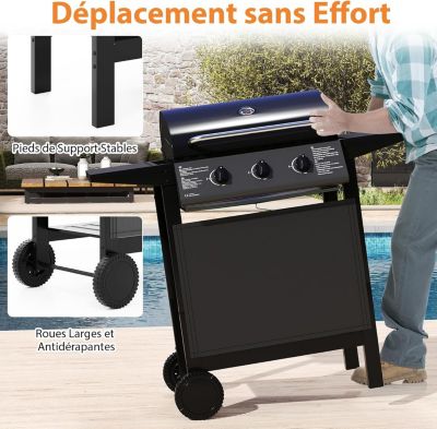 Barbecue Gaz 24000BTU 7,05 KW avec 3 Brûleurs+3 Grilles+2 Tablettes ...