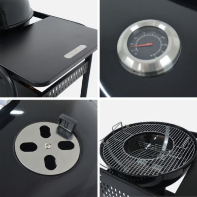 Barbecue rond charbon de bois acier émaillé D.53cm. grill noir avec ...