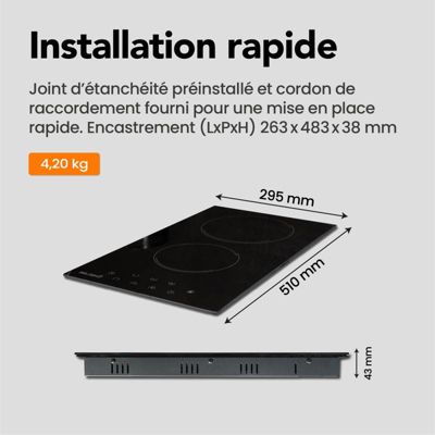 BELDEKO Plaque Vitrocéramique 2 Feux 3000W Domino - Marque Française
