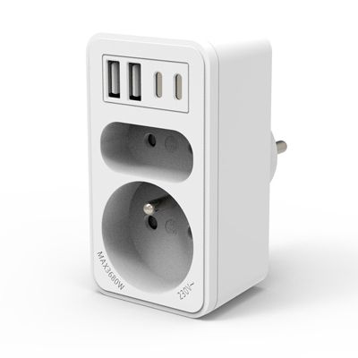 Biplite frontale 2 prises (16A + 6A) , 2 prises USB-A et 2 prises USB-C ...