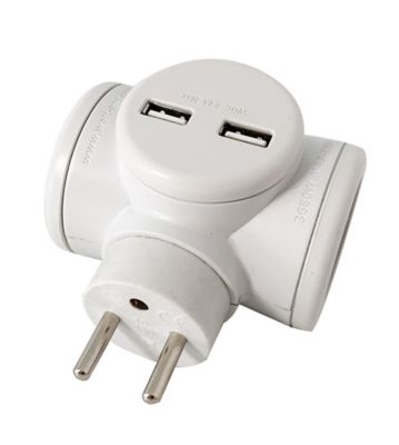 Biplite rotative 2 x 16A + prise USB Watt & Co gris