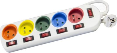 Bloc multiprise multicolore interrupteur individuel 5x2P+T | Castorama