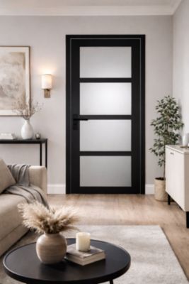 Bloc Porte Telia Noir Vitrée H204 X L83 Cm Côte Tableau P.droit,poignee ...