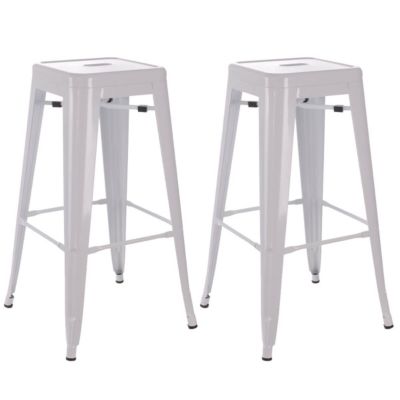 BOBBY - Lot de 2 Tabourets Hauts Métalliques Blancs H76.5cm