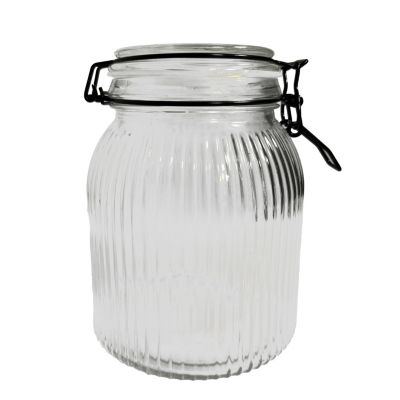 Bocal en verre strié avec couvercle 1,9 L Guy Levasseur