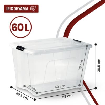 Boite de Rangement Plastique avec Couvercle, 60L, Lot de 4, Transparent,NTB-60, Iris Ohyama
