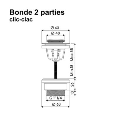 Bonde lavabo clic-clac 2 parties avec clapet non recouvrant graphite ...