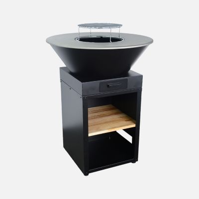 Brasero barbecue D.81.5cm avec grille de cuisson et espace de rangement ...
