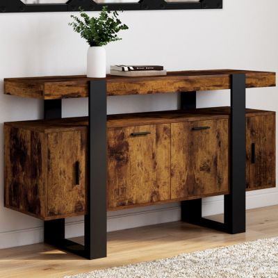 Buffet 140 cm PHOENIX 4 portes bois effet vieilli et noir | Castorama