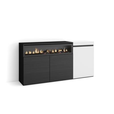 Buffet 150x35x75cm feu led sans chaleur couleur blanc et noir | Castorama