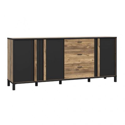 Buffet 200 cm 3 portes 3 tiroirs décor bois et noir mat - CELIA | Castorama