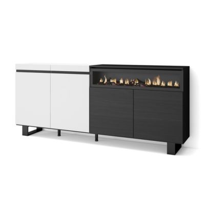 Buffet 200x35x87cm feu led sans chaleur couleur blanc et noir | Castorama