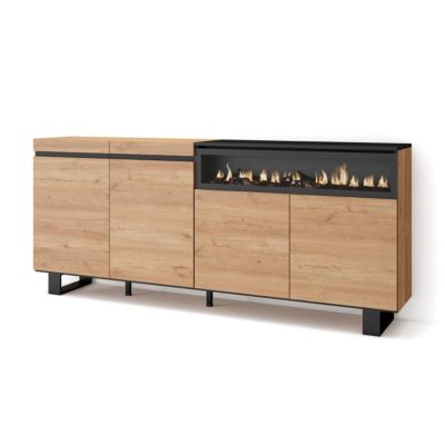 Buffet 200x35x87cm feu led sans chaleur couleur chêne et noir | Castorama