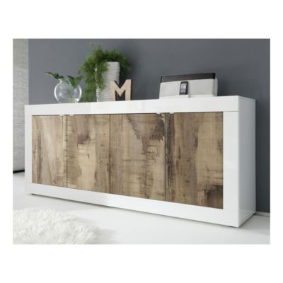 Buffet 4 portes Blanc/Planches bois - MATERA