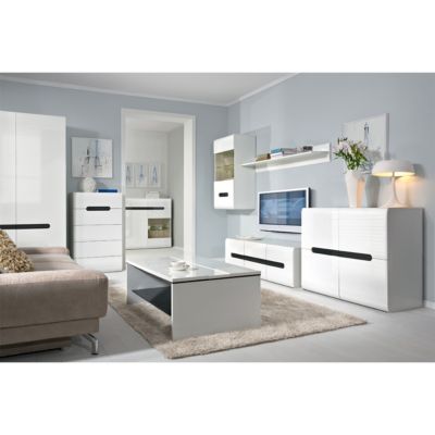Buffet 4 portes Darrel Blanc laque et Bois