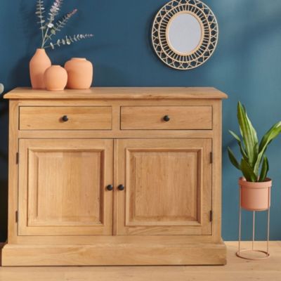 Buffet bas parisien 2 portes 2 tiroirs en chêne massif naturel