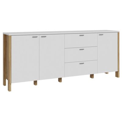 Buffet L. 208 cm décor gris clair - chêne et poignées métal - DEVONNE ...