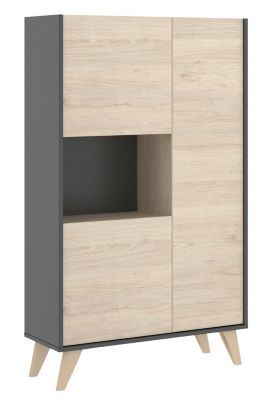 Buffet Meuble de rangement 3 portes coloris graphite/naturel - Longueur ...