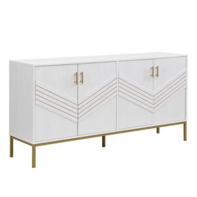 Buffet moderne blanc 4 portes texturés et accents dorés