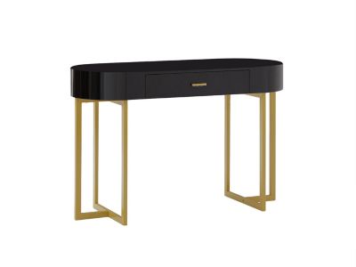 Bureau console avec 1 tiroir - MDF laqué et métal - Noir et doré - TORELI