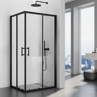 Cabine de douche avec Coulissante à Double Ouverture - Verre Trempé de ...