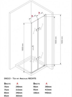 Cabine de douche portes battantes, Verre ESG 8mm, Profilé Chrome ...