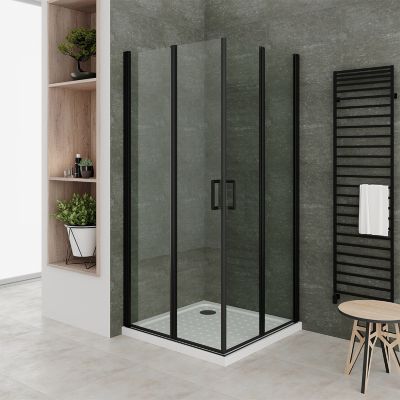 Cabine douche 80x80 cm + receveur SOFIA-BLACK H180 portes pivotantes ...