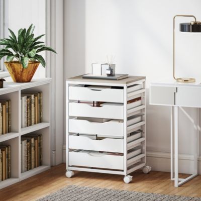 Caisson mobile de bureau 5 tiroirs dim. 50 x 40 x 74,5 cm blanc effet ...