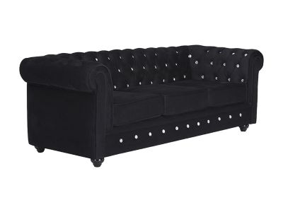 Canapé 3 places CHESTERFIELD - velours noir et boutons effet cristal | Castorama