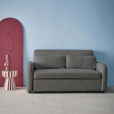 Canapé convertible arrondi 2 places velours côtelé gris foncé L 168 x P ...