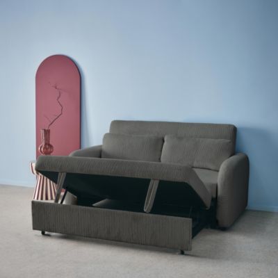 Canapé convertible arrondi 2 places velours côtelé gris foncé L 168 x P ...