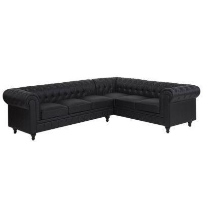 Canapé d'angle CHESTERFIELD Cuir PU Noir 6 places Côté gauche | Castorama