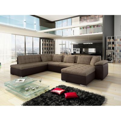 Canapé d'angle Comfivo 128, Marron, Fonction de couchage, 348x205x76cm