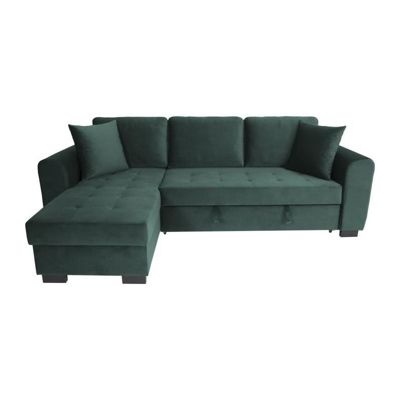 Canapé d'angle convertible HAMILTON 4 places - Tissu velours vert - L ...