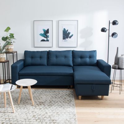 Canapé d'angle convertible WADE 3 places bleu - HAPPY GARDEN