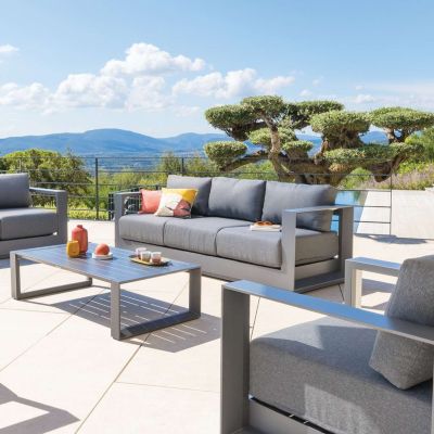 Canapé de jardin en aluminium 3 places Gris foncé, L. 219 x l. 65 x H ...