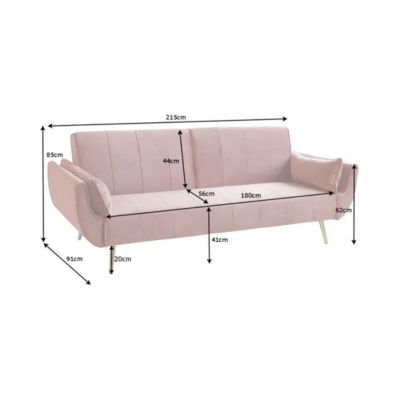 Canapé droit DANNA rose poudré Canapé scandinave convertible en velours ...