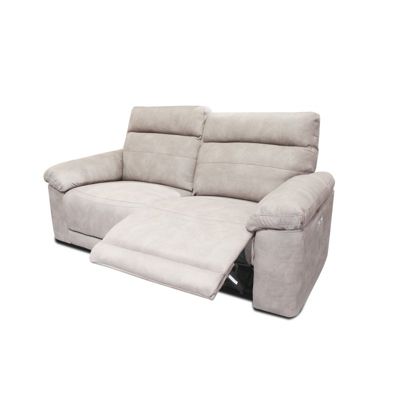 Canapé relaxation 2.5 places motorisé en tissu suédine beige - CLARA
