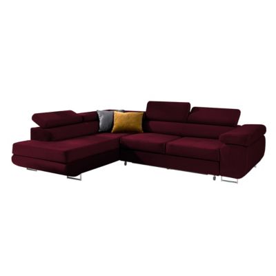Canape d'angle convertible gauche 4 places Wilson velours Bordeaux