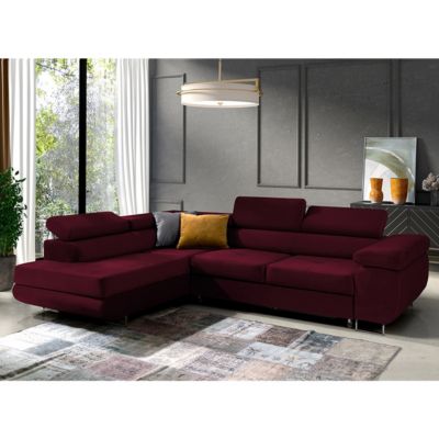 Canape d'angle convertible gauche 4 places Wilson velours Bordeaux