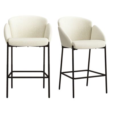 CANDICE-Fauteuil de bar en tissu Luxury Ecru (x2)