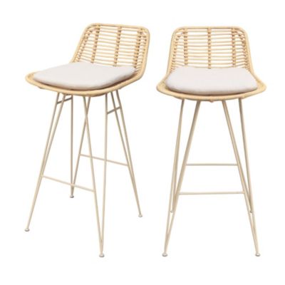 Capurgana - Lot de 2 chaises de bar design en rotin pieds beige H67cm ...