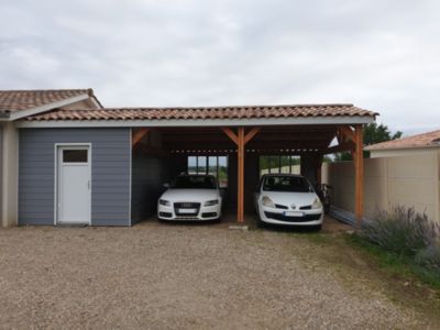 Carport deux pentes faitage décalé adossé 500cmx600cm Bois DOUGLAS ...