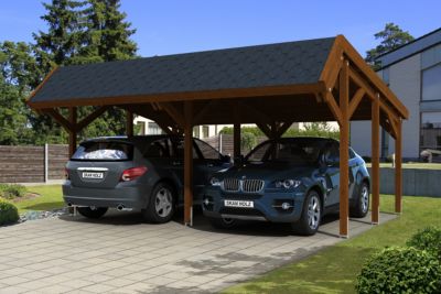 Carport SKAN HOLZ Harz 624x560cm, avec bardeaux noirs, bois résineux ...